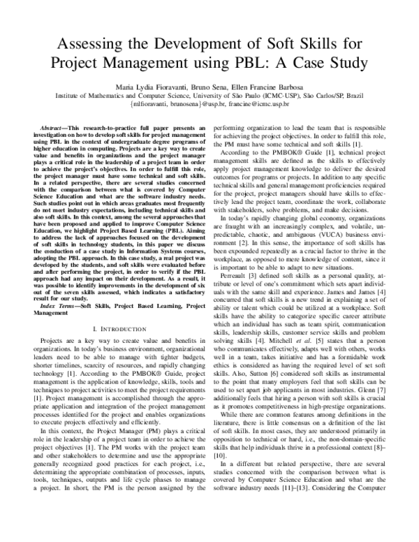 (PDF) Assessing the Development of Soft Skills for Project Management using PBL: A Case Study