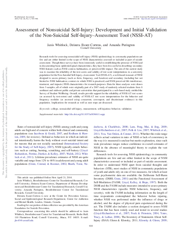(PDF) Assessment of nonsuicidal self-injury: Development and initial ...