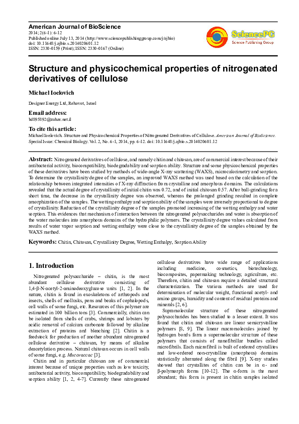 (PDF) Models of supramolecular structure and properties of cellulose