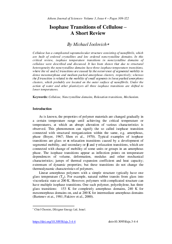 (PDF) Isophase Transitions of Cellulose – A Short Review