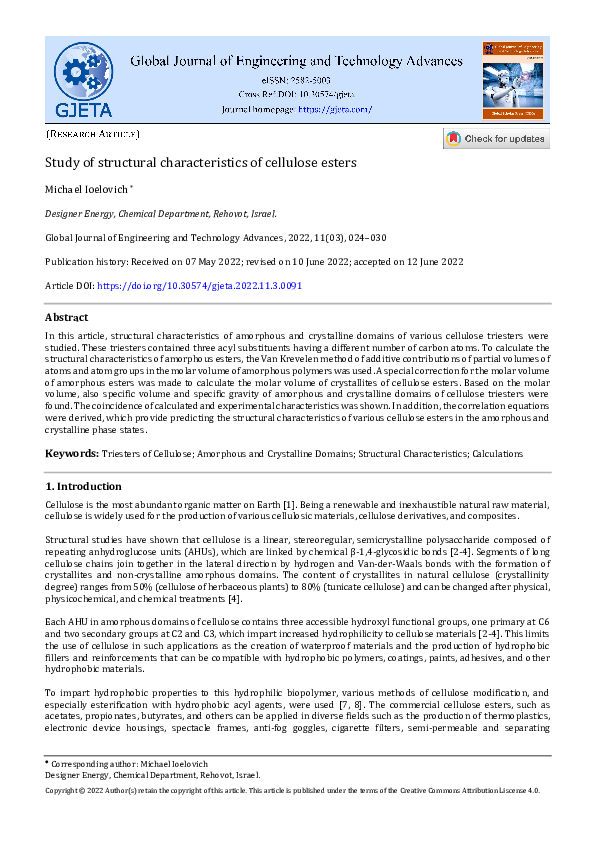 (PDF) Study of structural characteristics of cellulose esters