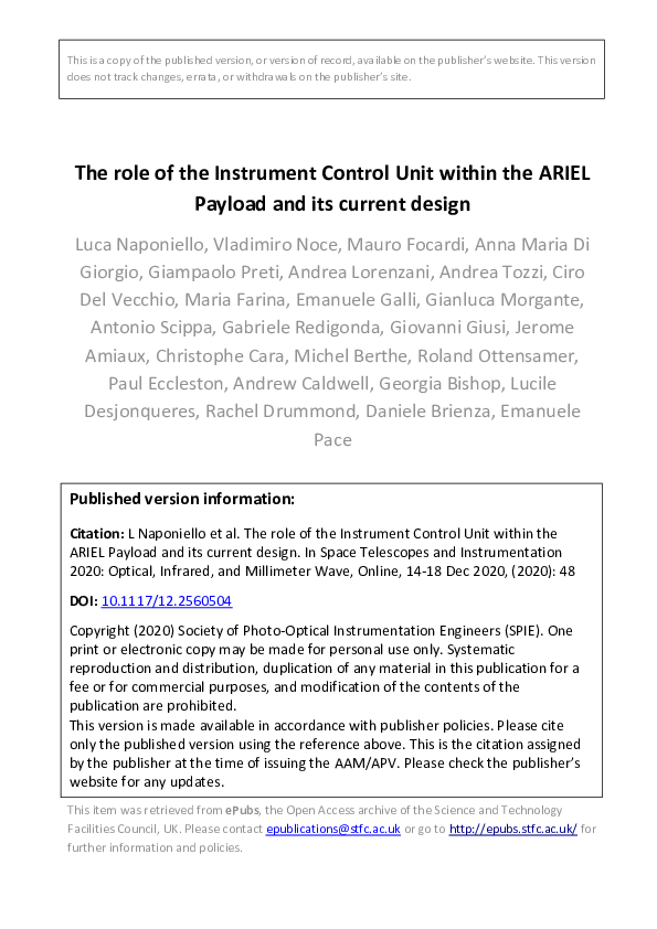 (PDF) The role of the instrument control unit within the ARIEL Payload ...