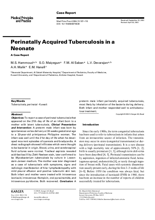 (PDF) Perinatally Acquired Tuberculosis in a Neonate | majeda hammoud ...