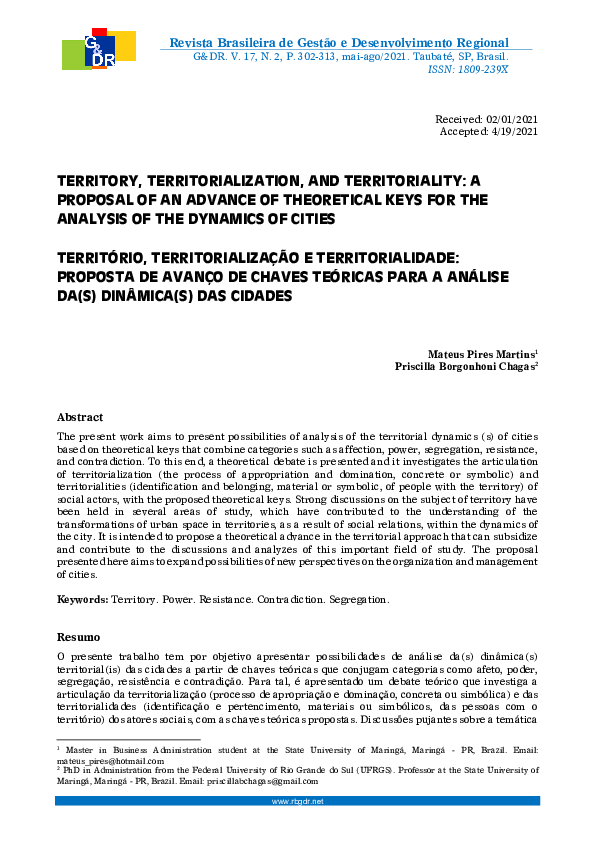 (PDF) Territory, Territorialization, and Territoriality: A Proposal of ...