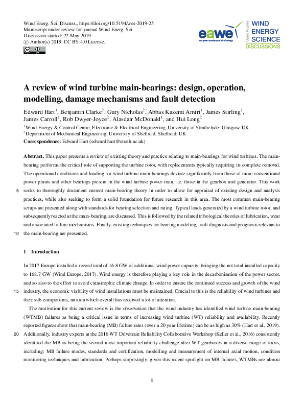 (PDF) A review of wind turbine main-bearings: design, operation ...