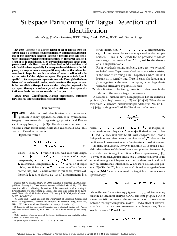 (PDF) Subspace Partitioning for Target Detection and Identification