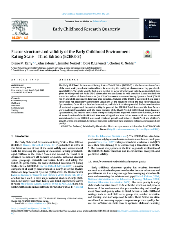 (PDF) Factor structure and validity of the Early Childhood Environment Rating Scale – Third ...