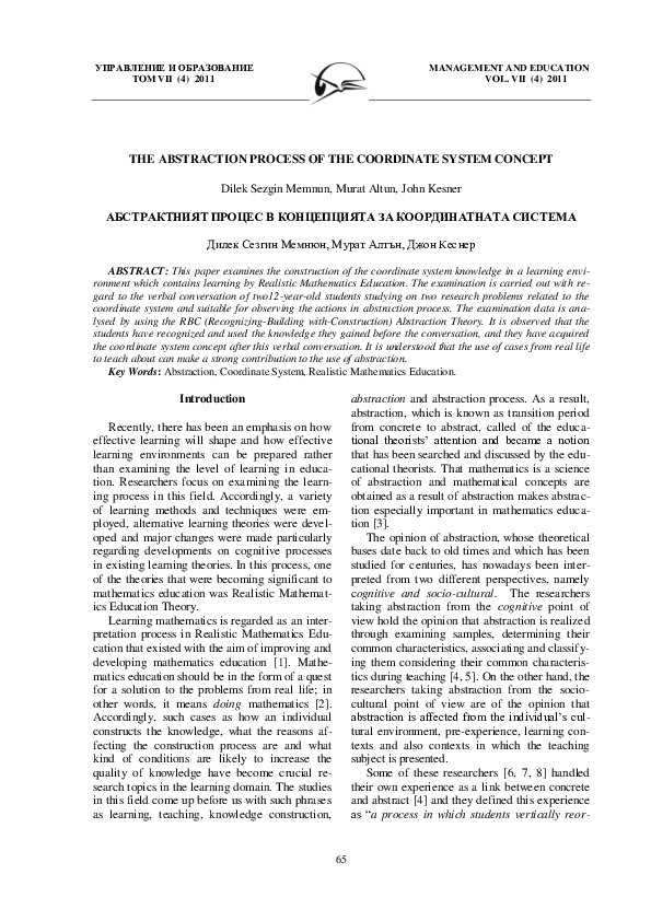 (PDF) The abstraction process of the coordinate system concept