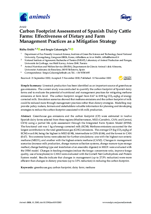 (PDF) Carbon Footprint Assessment of Spanish Dairy Cattle Farms ...