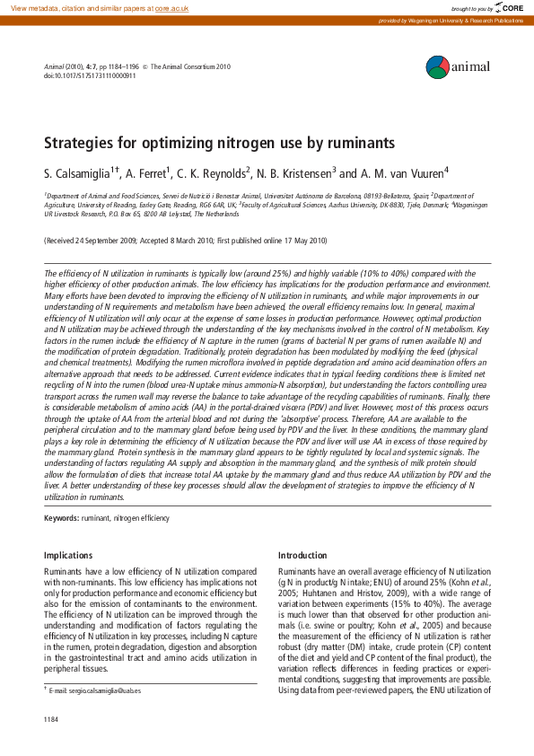 (PDF) Strategies for optimizing nitrogen use by ruminants