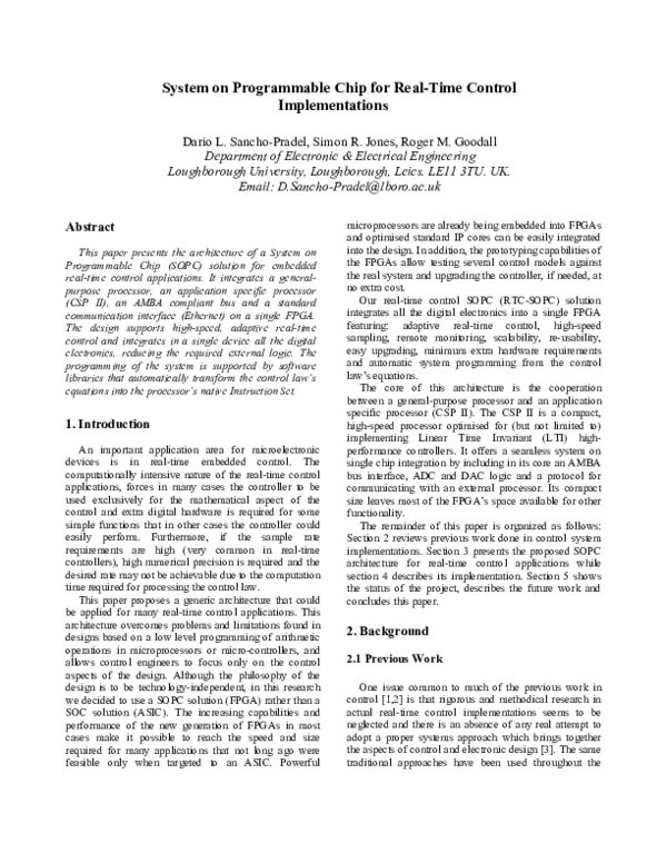 (PDF) System on programmable chip for real-time control implementations