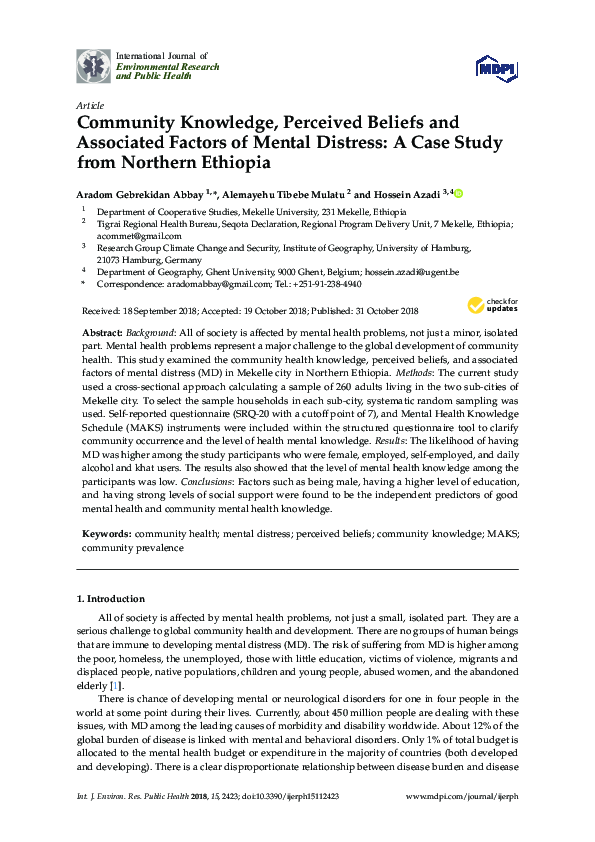 (PDF) Community Knowledge, Perceived Beliefs and Associated Factors of Mental Distress: A Case ...