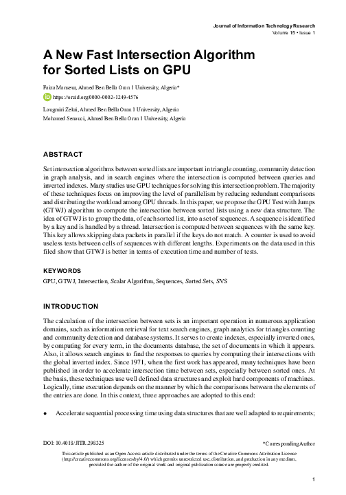 (PDF) A New Fast Intersection Algorithm for Sorted Lists on GPU