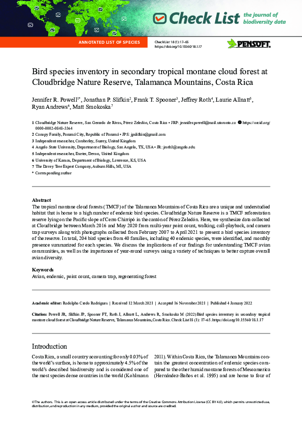 (PDF) Bird species inventory in secondary tropical montane cloud forest ...