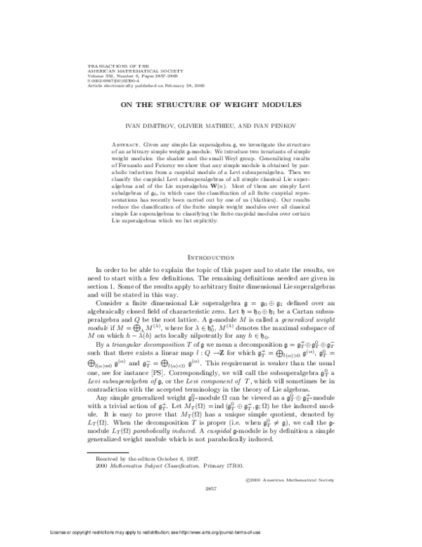 (PDF) On the structure of weight modules