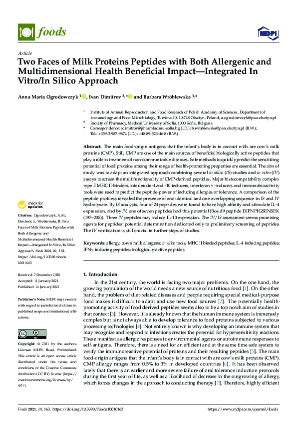 (PDF) Two Faces of Milk Proteins Peptides with Both Allergenic and ...