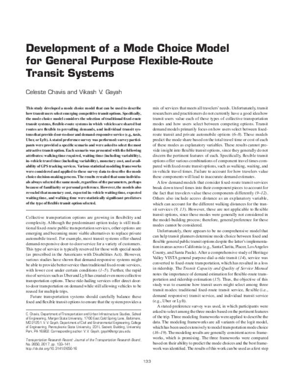 (PDF) Development of a Mode Choice Model for General Purpose Flexible-Route Transit Systems