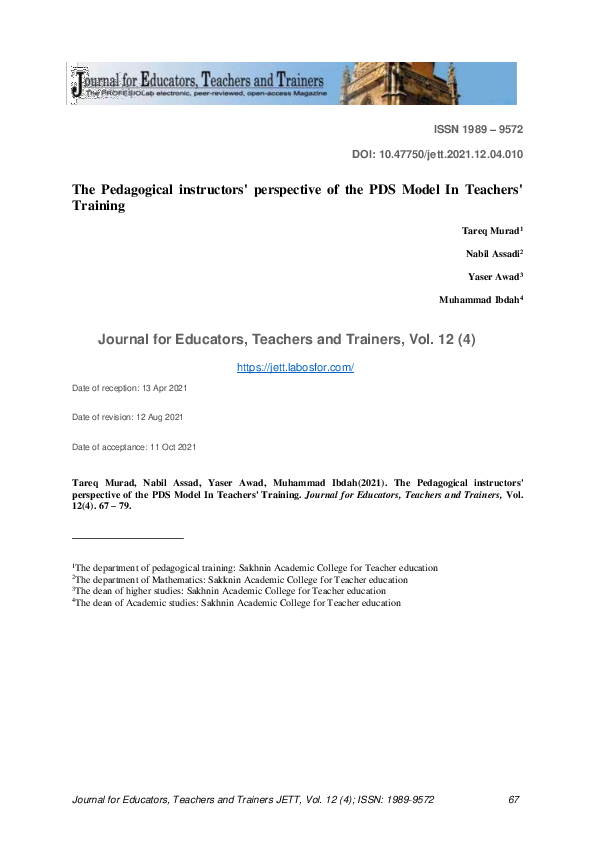 (PDF) The pedagogical instructors' perspective of the PDS Model in ...