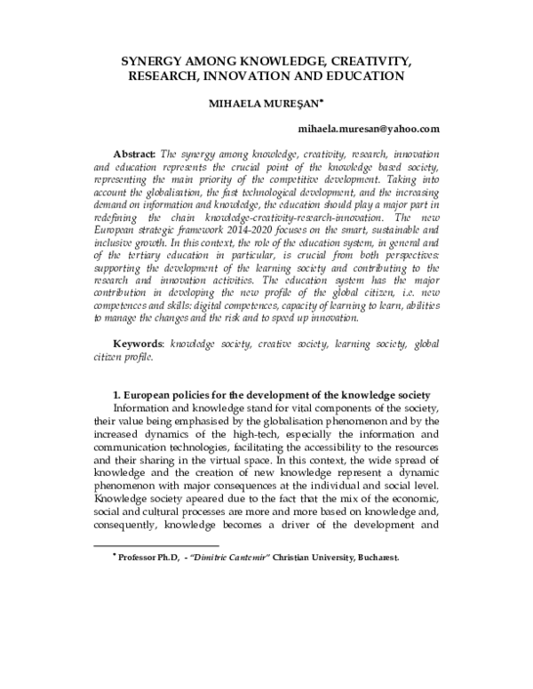 (PDF) Synergy Among Knowledge, Creativity, Research, Innovation and ...