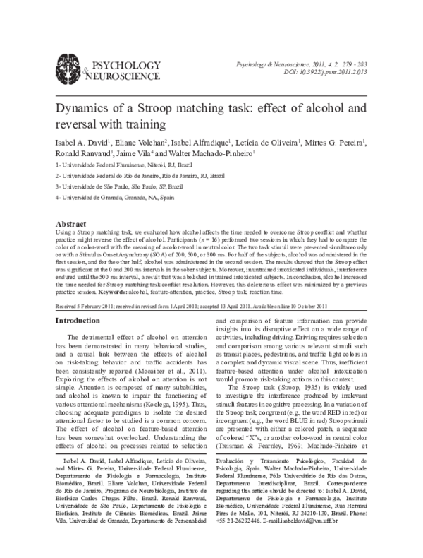(PDF) Dynamics of a Stroop matching task: effect of alcohol and reversal with training
