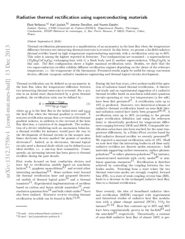 (PDF) Radiative thermal rectification using superconducting materials