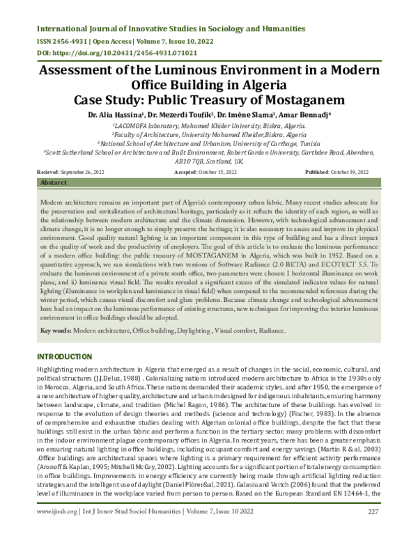 (PDF) Assessment of the Luminous Environment in a Modern Office ...