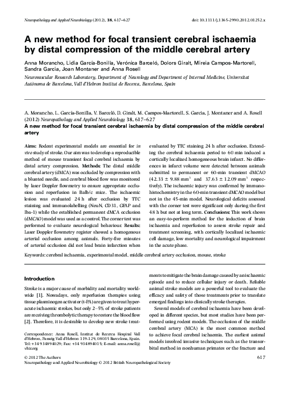(PDF) A new method for focal transient cerebral ischaemia by distal ...