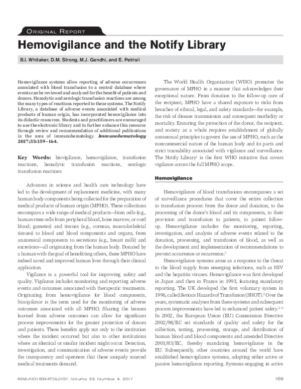 (PDF) Hemovigilance and the Notify Library