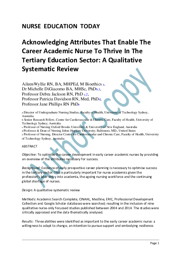 (PDF) Acknowleding attributes that enable the career academic nurse to ...
