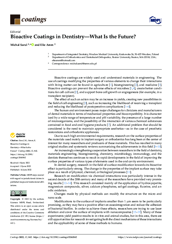 (PDF) Bioactive Coatings in Dentistry—What Is the Future? | Elie Amm ...