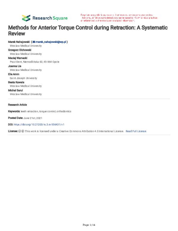 (PDF) Methods for Anterior Torque Control during Retraction: A ...