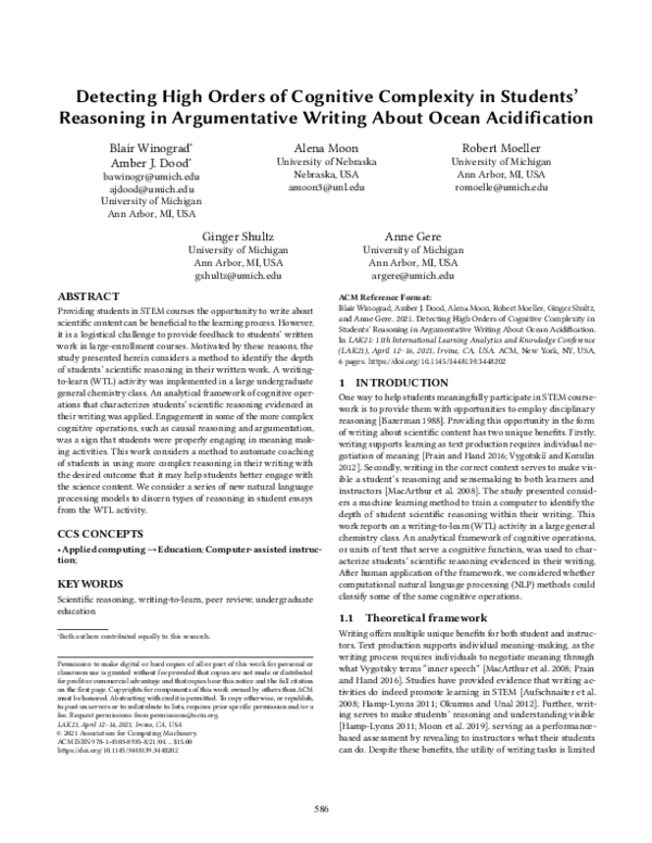 (PDF) Detecting High Orders of Cognitive Complexity in Students ...