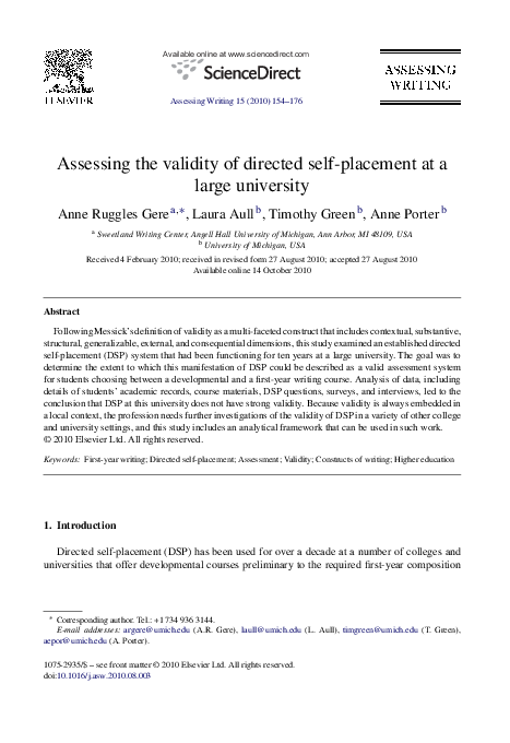 (PDF) Evaluating Validity of Directed Self-Placement