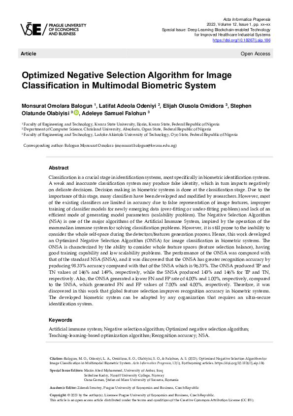 (PDF) Optimized Negative Selection Algorithm for Image Classification in Multimodal Biometric System