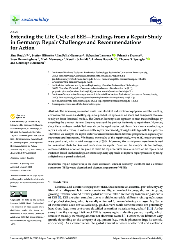 (PDF) Extending the Life Cycle of EEE—Findings from a Repair Study in ...