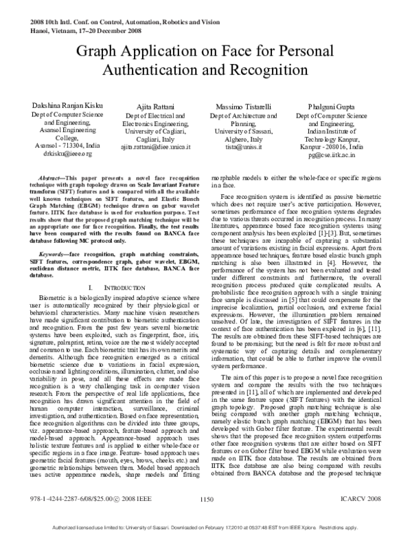 (PDF) Graph application on face for personal authentication and recognition