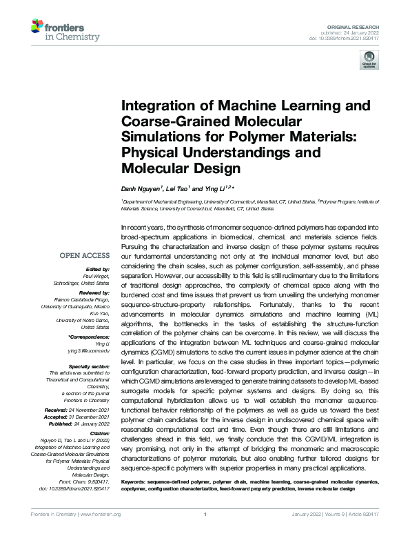 (PDF) Integration of Machine Learning and Coarse-Grained Molecular Simulations for Polymer ...