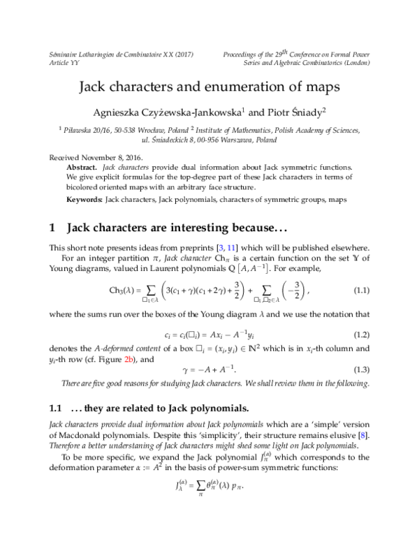 (PDF) Jack characters and enumeration of maps