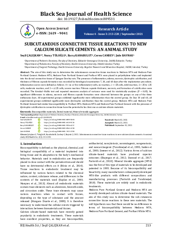 (PDF) Subcutaneous Connective Tissue Reactions to New Calcium Silicate ...