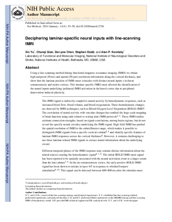 (PDF) Deciphering laminar-specific neural inputs with line-scanning fMRI