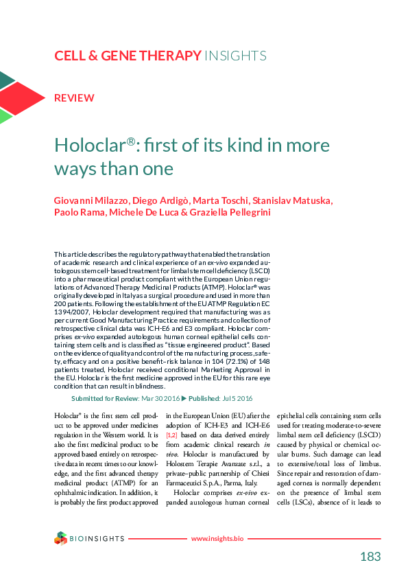 (PDF) Holoclar: first of its kind in more ways than one