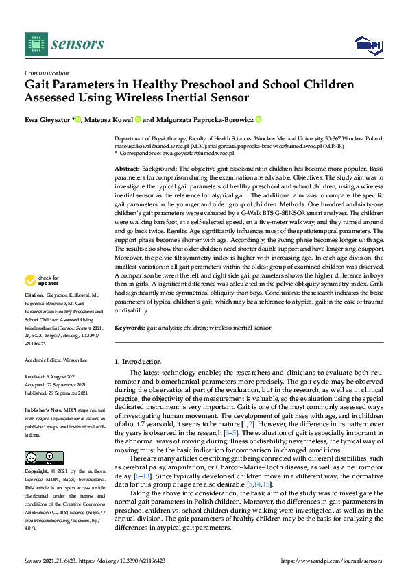 (PDF) Gait Parameters in Healthy Preschool and School Children Assessed ...