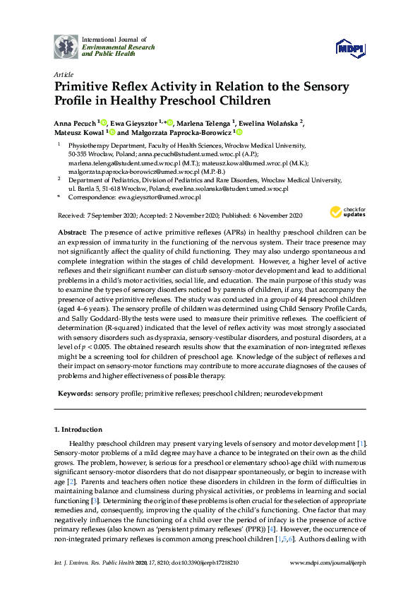 (PDF) Primitive Reflex Activity in Relation to the Sensory Profile in ...
