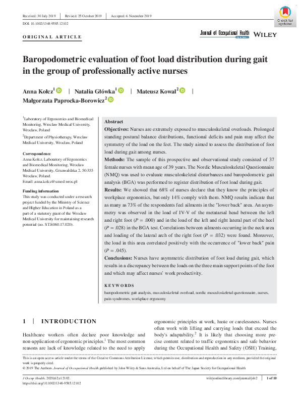 (PDF) Baropodometric evaluation of foot load distribution during gait ...