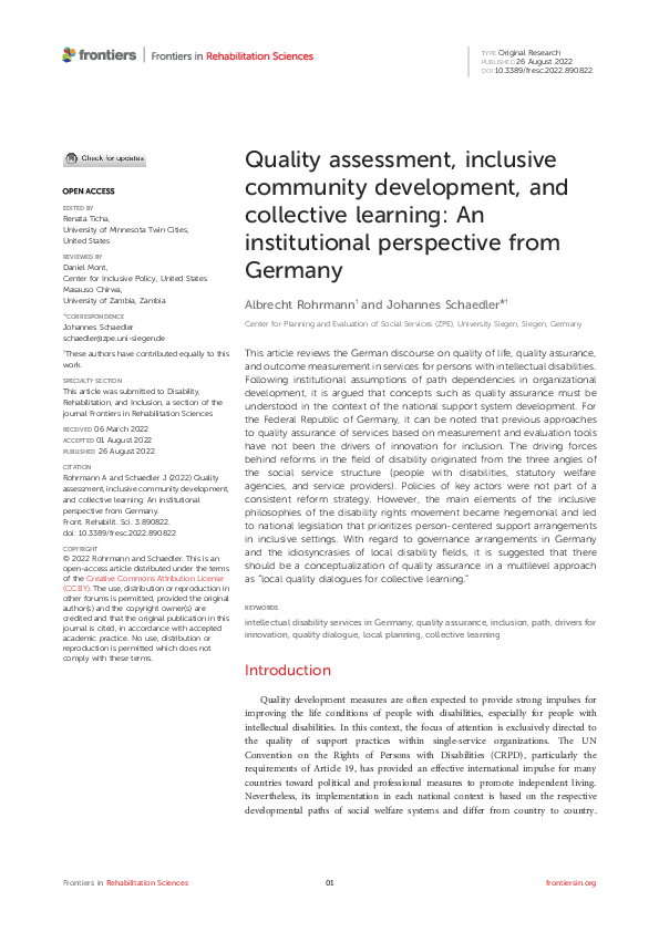 (PDF) Quality Assurance and Inclusive Development in Germany