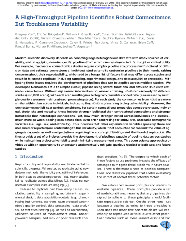 Pdf A High Throughput Pipeline Identifies Robust Connectomes But