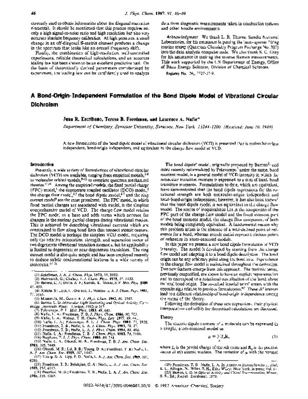 Pdf A Bond Origin Independent Formulation Of The Bond Dipole Model Of Vibrational Circular