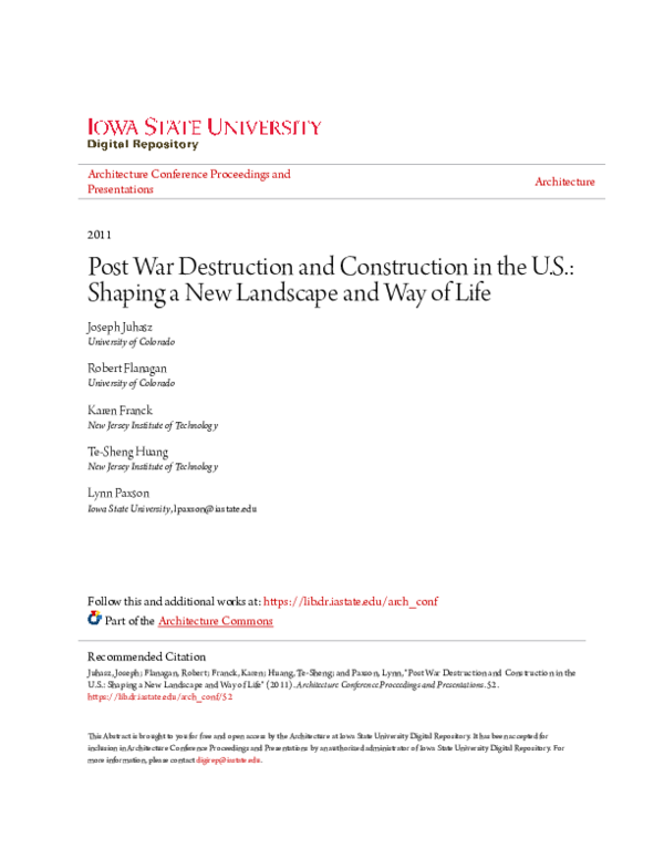 (PDF) Post War Destruction and Construction in the U.S.: Shaping a New ...