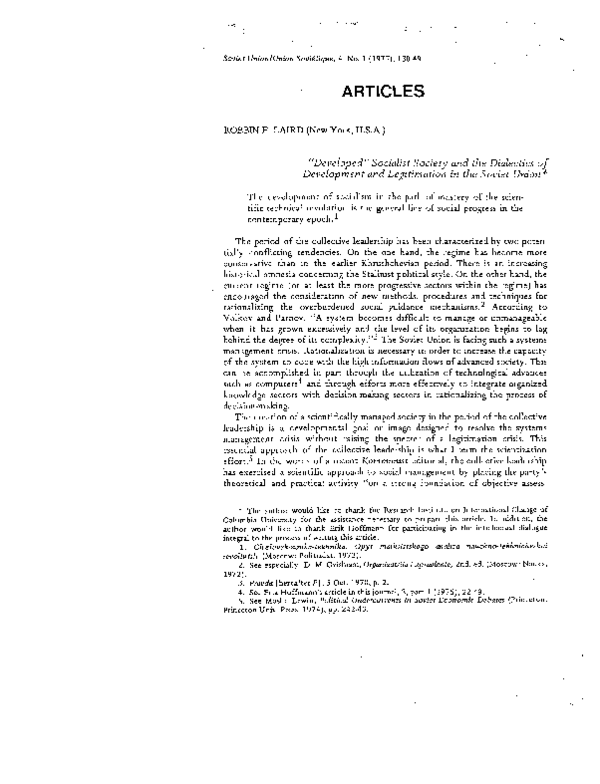 (PDF) Developed" Socialist Society and the Dialectics of Development ...