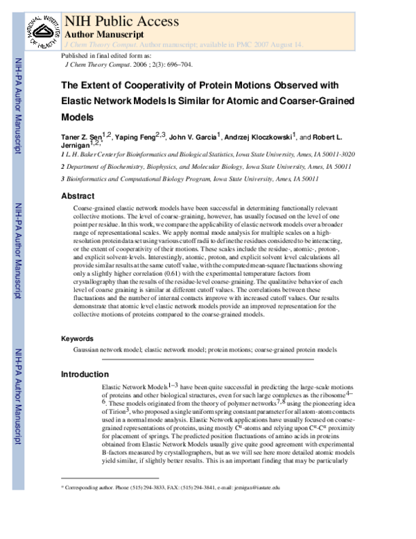(PDF) The Extent of Cooperativity of Protein Motions Observed with Elastic Network Models Is ...